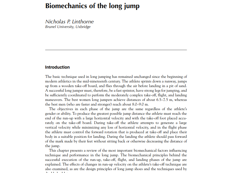 Biomechanics of the long jump - Nicholas P. Linthorne - Long Jump ...